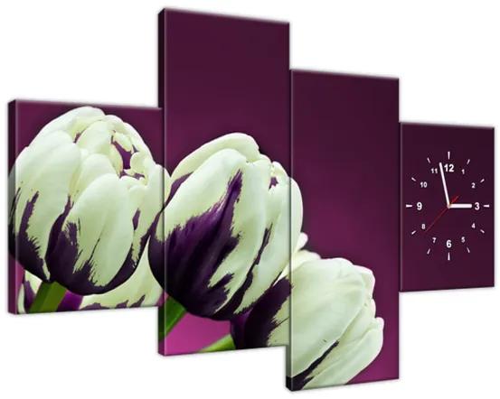 Tištěný obraz s hodinami Bílé tulipány a fialová 120x80cm ZP1633A_4E
