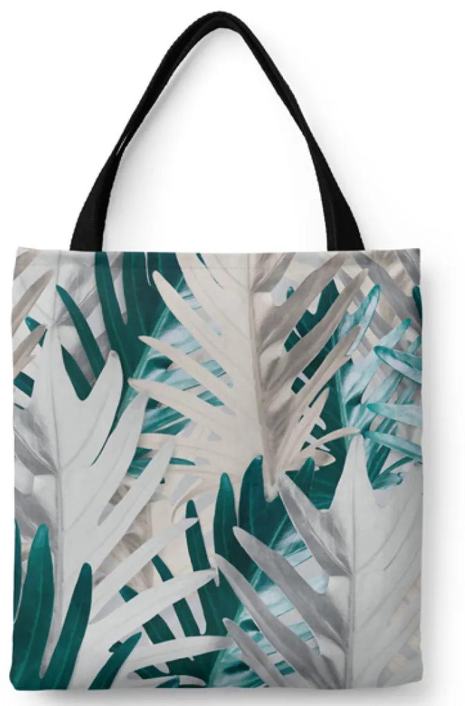 Nákupní taška Filodendron xanadu - bílo-tyrkysový vzor s exotickými listy