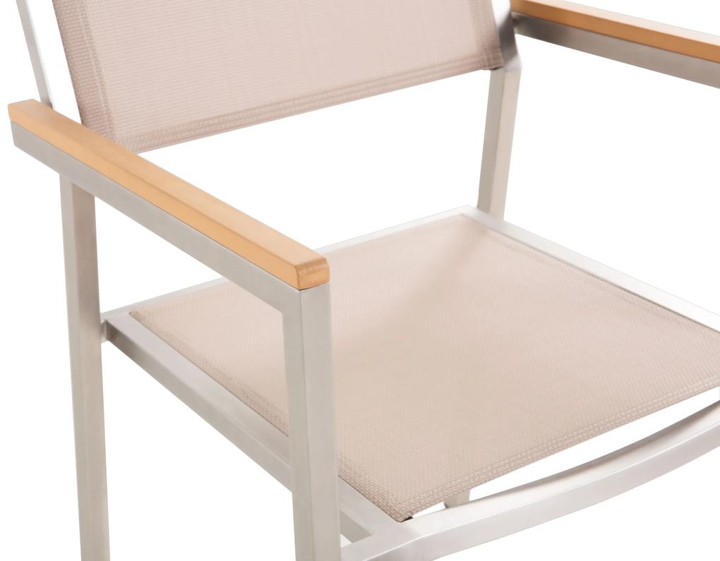 Sada zahradního nábytku stůl s bílou skleněnou deskou 180 x 90 cm 6 béžových židlí GROSSETO Beliani