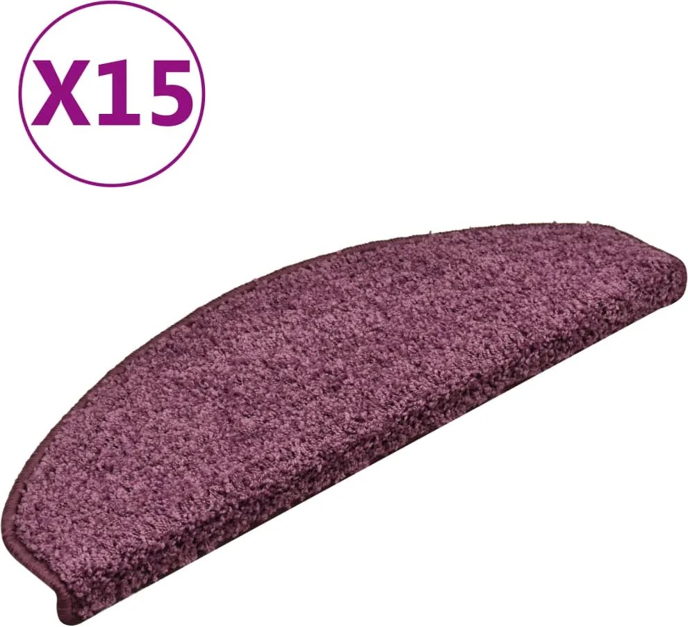 vidaXL Marketos Schodové rohože 15 ks 65 x 21 x 4 cm tmavě fialové, půlkulaté, velké