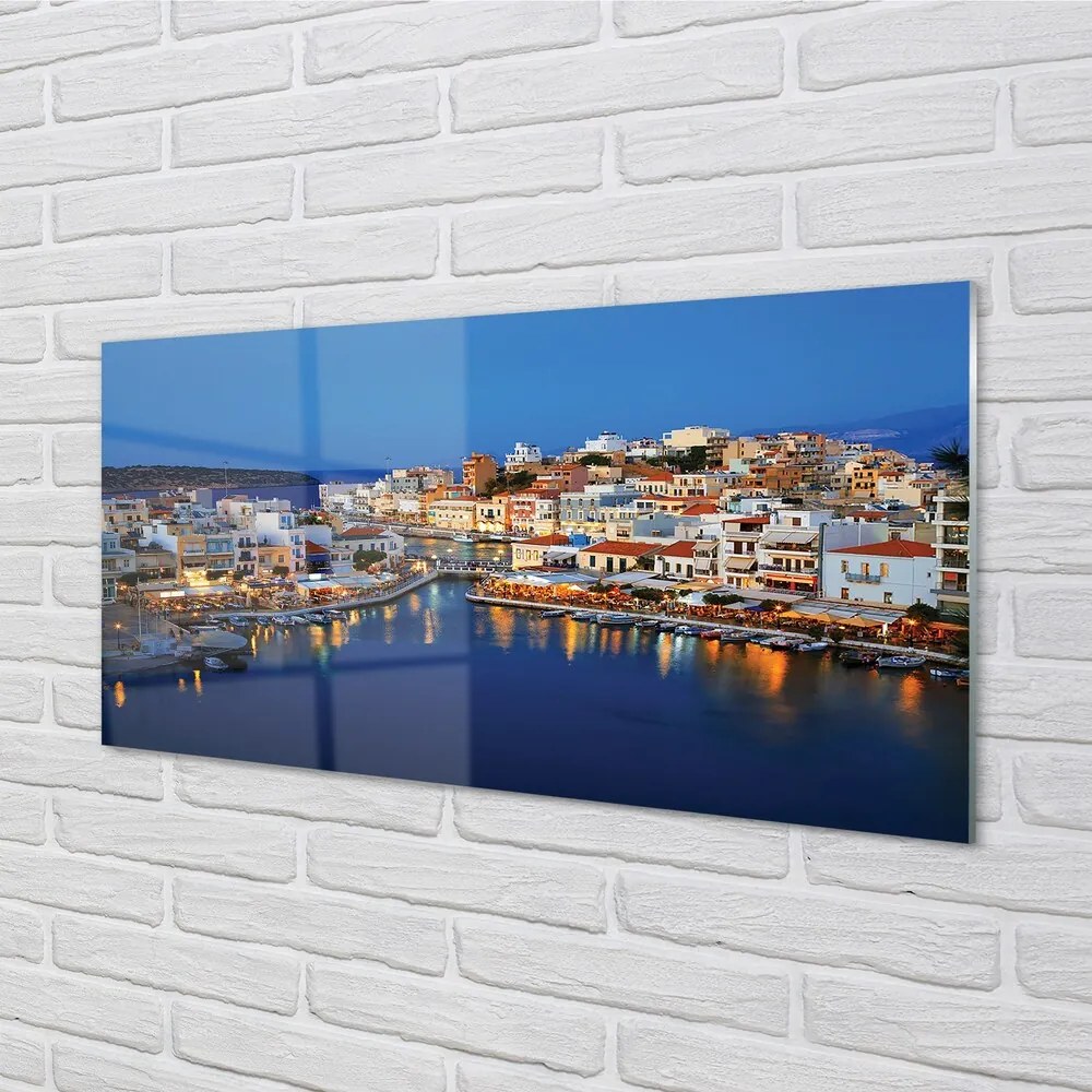 Obraz na skle Město v noci Řecko Coast 125x50 cm