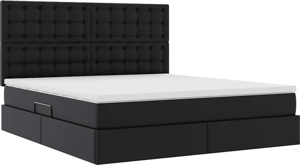 Postel s úložným prostorem s čelo Černá 180 x 200 cm Umělá kůže 3371677
