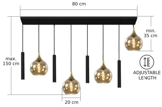 Lustr na lanku CALYPSO 4xGU10/60W/230V + 4xE27/60W černá/zlatá