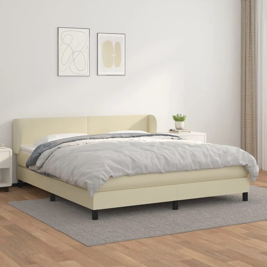 Box spring postel s matrací krémová 160x200 cm umělá kůže 3127201