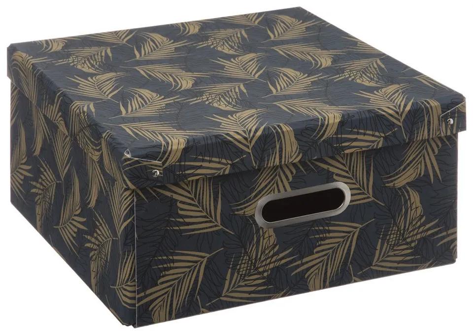 Kartonová krabice s víkem, úložný box, 31 x 31 cm, černá s motivem dlaně |  BIANO