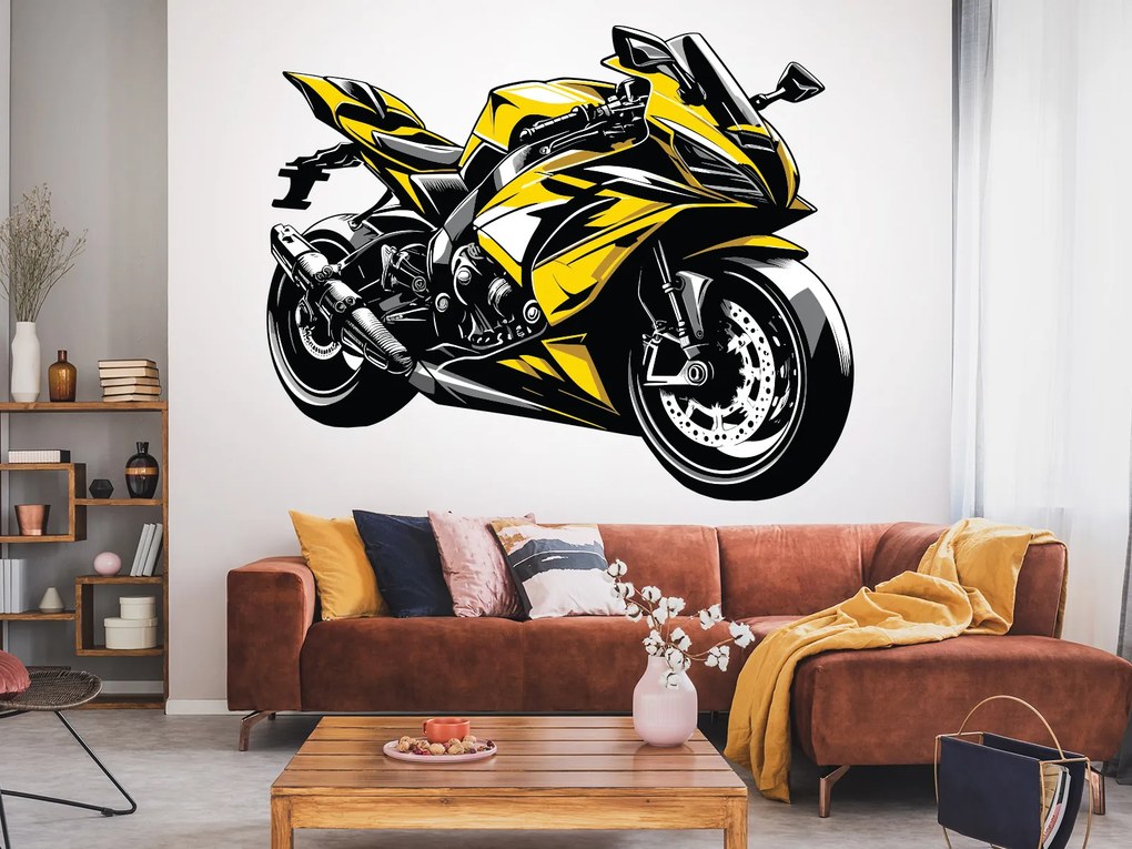 Žlutá motorka textilní přelepitelná samolepka na zeď arch 45 x 36 cm