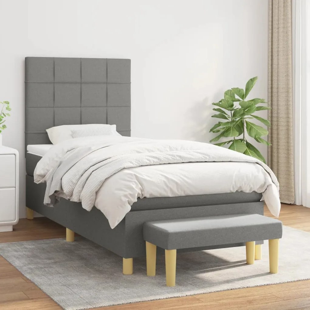 Box spring postel s matrací tmavě šedá 100 x 200 cm textil 3137134