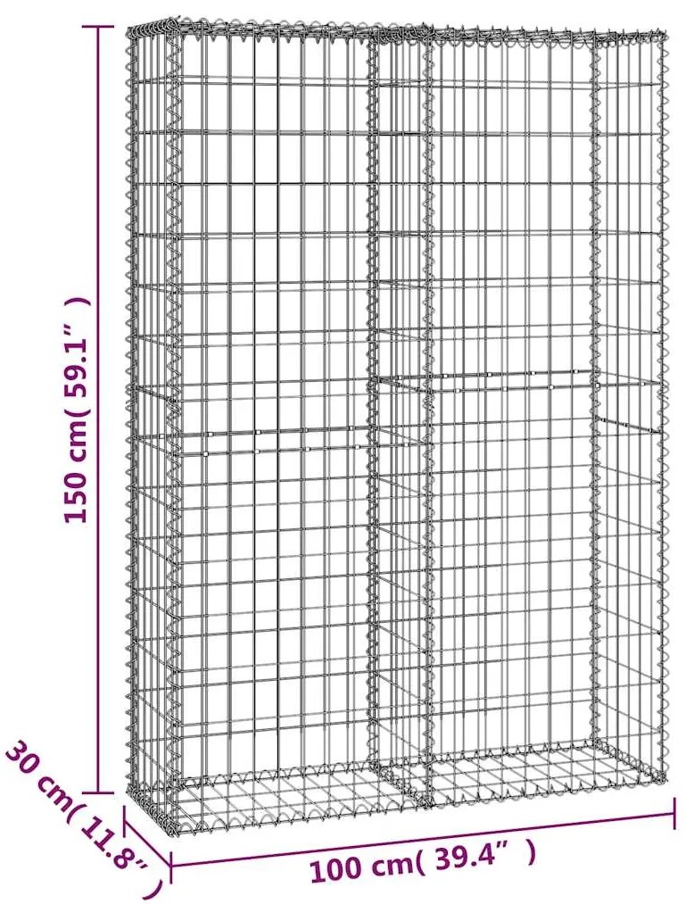 vidaXL Marketos Gabionový koš s víky z pozinkovaného drátu 150 x 100 x 30 cm