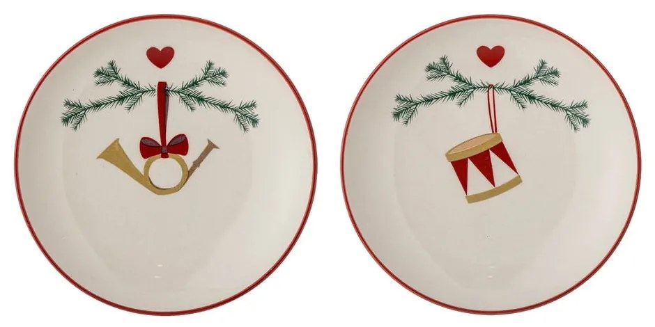 Krémové dezertní talíře s vánočním motivem z kameniny v sadě 2 ks ø 16 cm Yule – Bloomingville