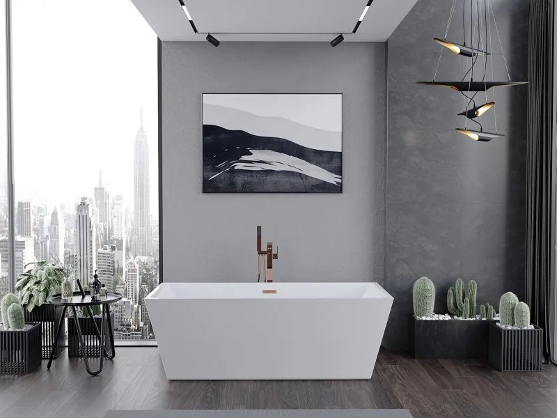Mexen Lita, volně stojící vana 170 x 75 cm, bílá, růžové zlato přepad, 52121707500-60