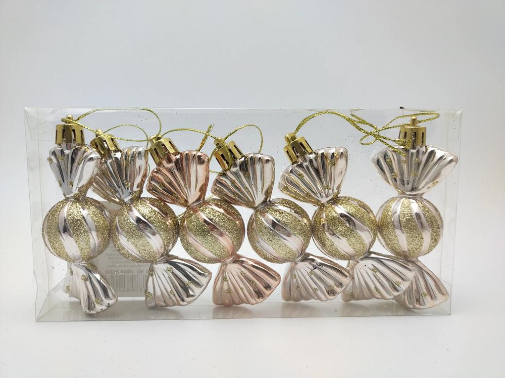 Vánoční ozdoby na stromeček, kulaté bonbóny, 6 ks, různé barvy na výběr Barva: Stříbrná