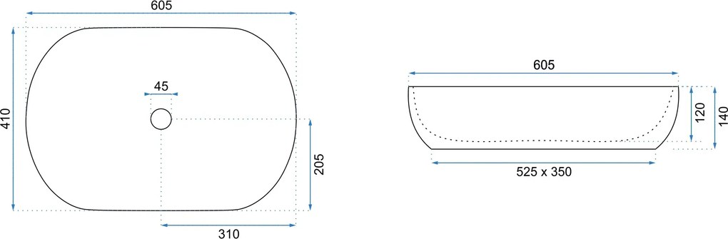 Rea Cleo, umyvadlo na desku 605x410x140mm, bílá se zlatým okrajem, REA-U6211