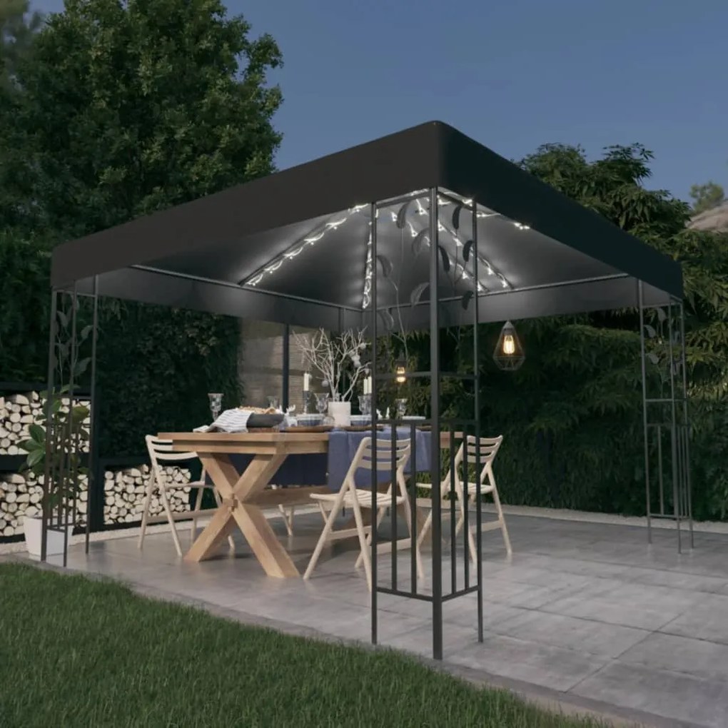 Altán se světelnými LED řetězy 3 x 3 m antracitový 3070296