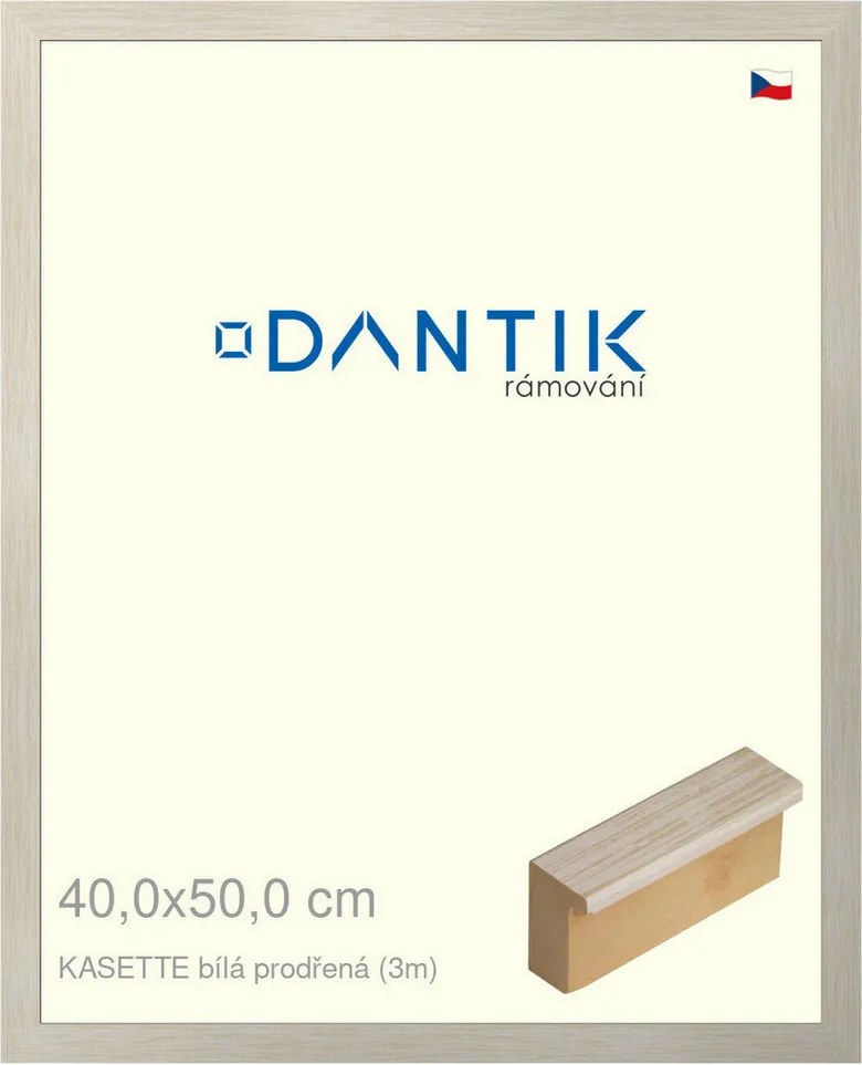 DANTIK rámeček 40x50 | KASSETTE bílá prodřená (Sklo Čiré)