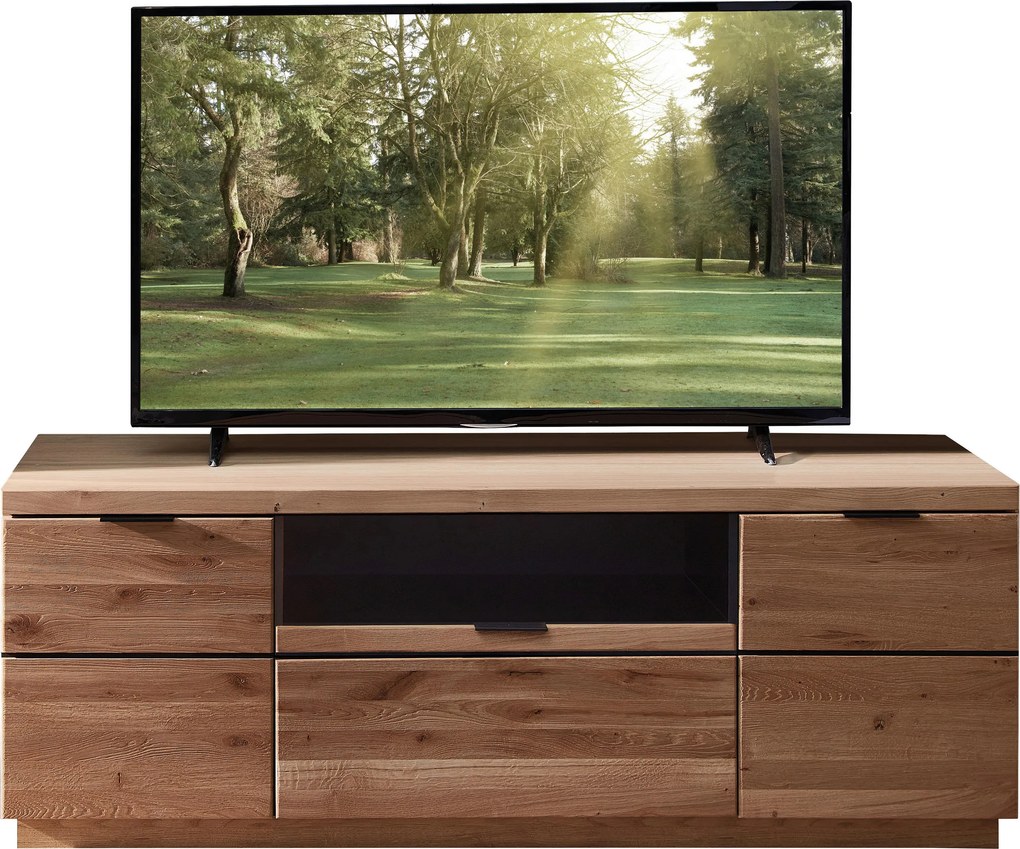 XXXLutz KOMODA POD TELEVIZI, divoký dub, černá, divoký dub, 166/60/50 cm Linea Natura - Komody z masivu - 001937008521