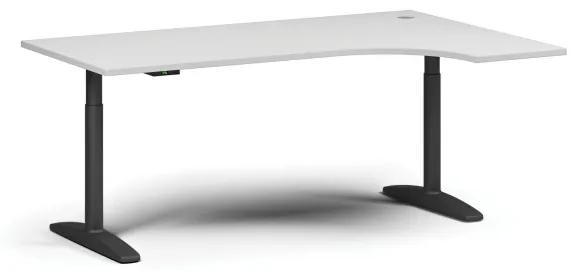 Výškově nastavitelný stůl OBOL, elektrický, 675-1325 mm, rohový pravý, deska 1800x1200 mm, černá zaoblená podnož, bílá