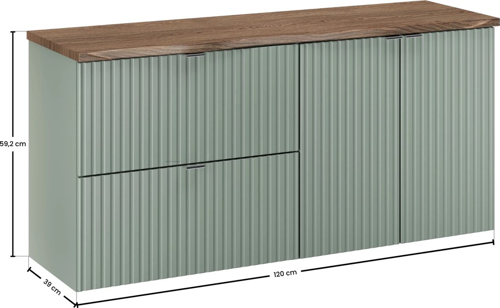 Comad Koupelnová skříňka pod deskové umyvadlo set Line Reed Green 120 zelená/dub cassela