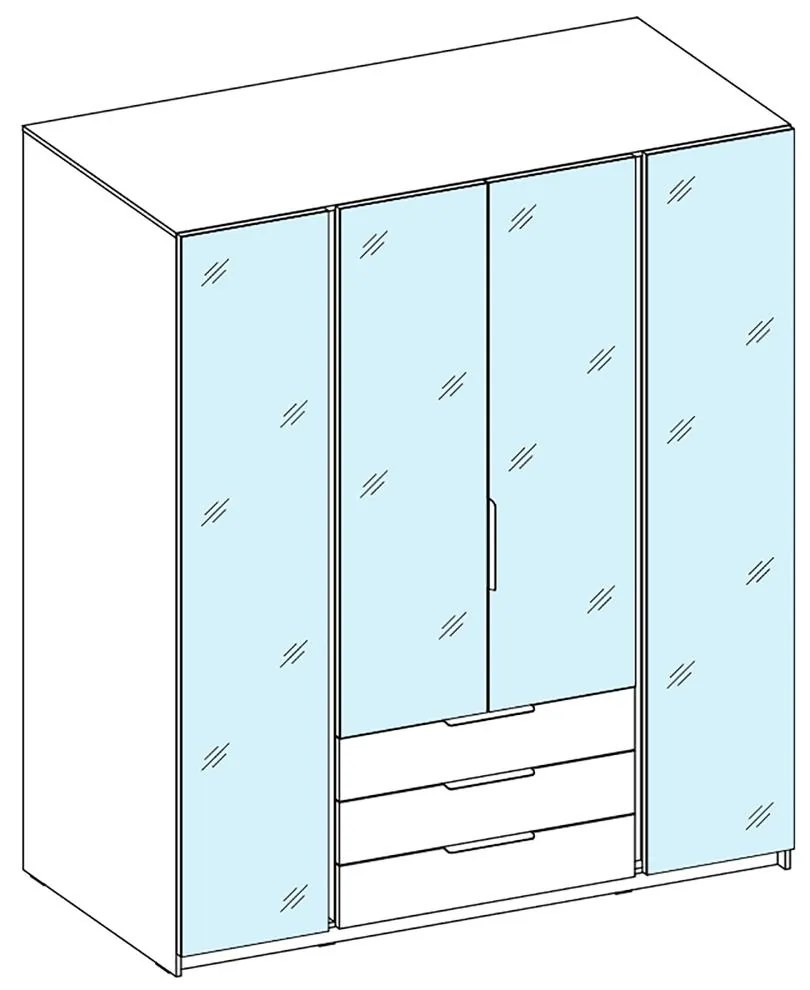 Šatní skříň KAJA 4LU 3S | 200 cm | se zrcadly | VYSOKÁ | evoke/černá