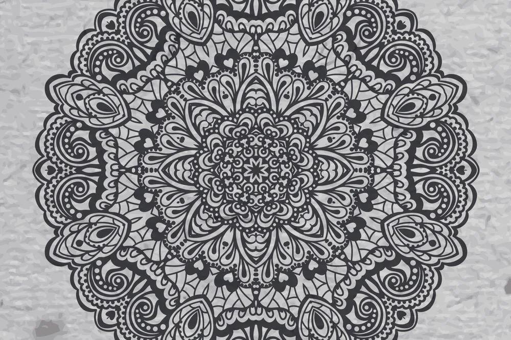 Samolepící tapeta květinová Mandala v černobílém - 225x150 cm
