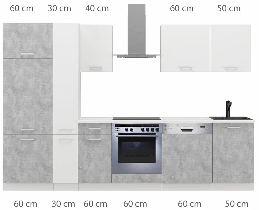Kuchyňská linka TONI | 300 cm | S PRACOVNÍ DESKOU | bílá/bellato šedá