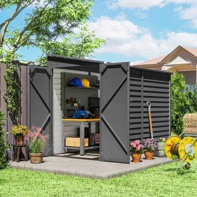 Outsunny Kovový nářaďový domek 3,5 m², 143x270x202 cm, nářaďový přístřešek se sedlovou střechou, zamykatelné dvojité dveře, základna, větrací otvory