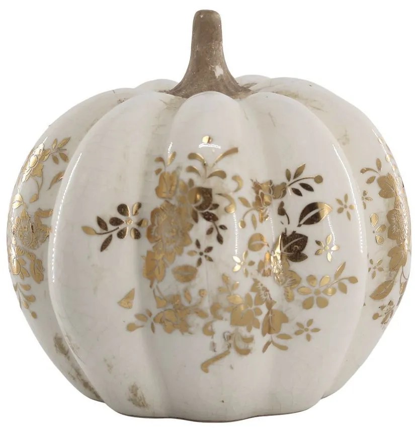 Krémová antik keramická dekorace dýně Melun gold L - Ø 18*17 cm