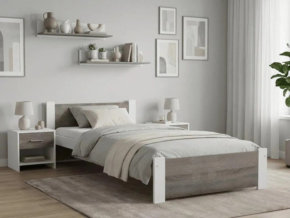 Postel IKAROS 80 x 200 cm, bílá/dub lanýž Matrace: Matrace Coco Maxi 20 cm, Rošt: S laťkovým roštem