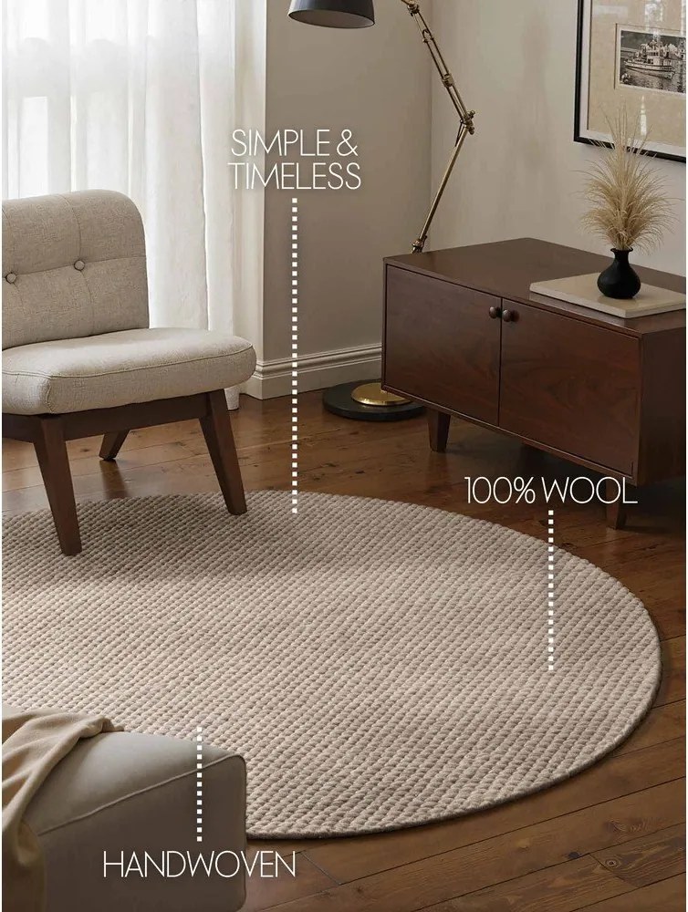 Béžový ručně tkaný vlněný kulatý koberec ø 200 cm Lyon Beans – Elle Decoration