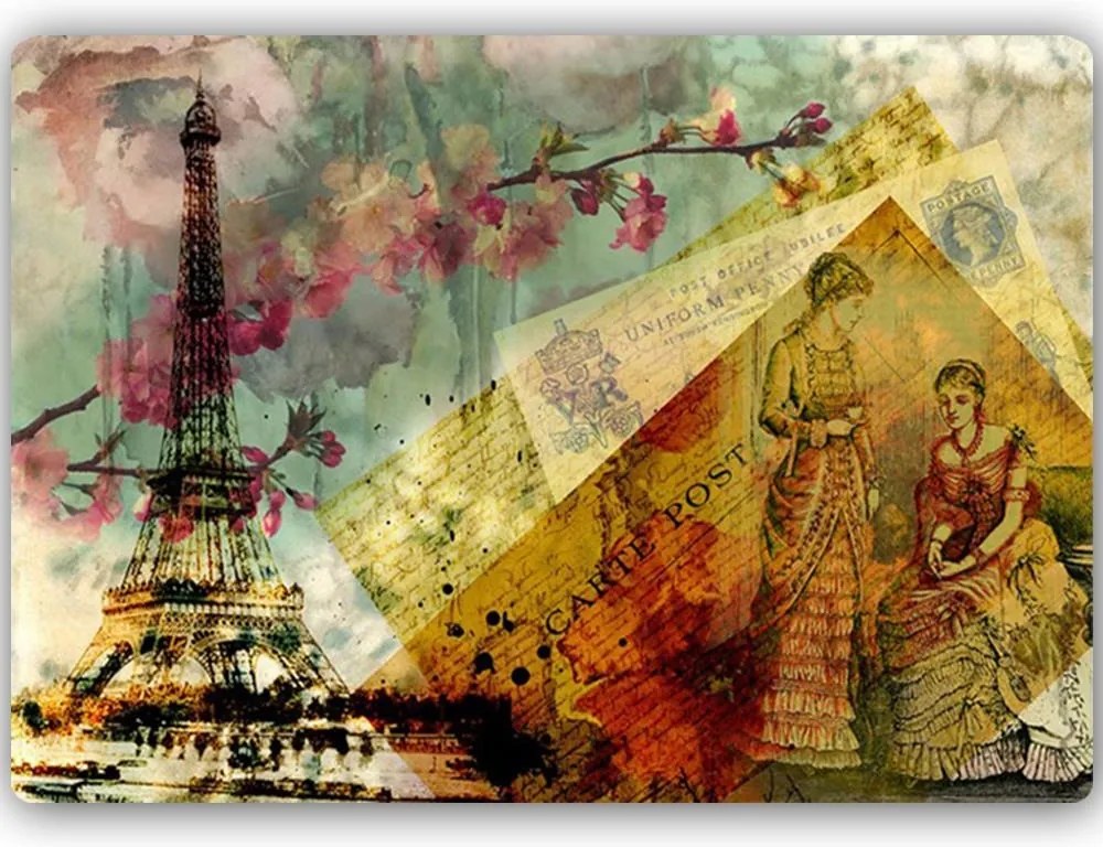 CARO Kovový obraz - Post Card From Paris 2 60x40 cm