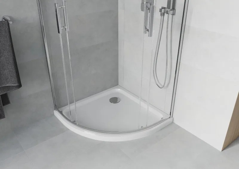 Mexen Rio, čtvrtkruhový sprchový kout 90 x 90 cm, 6mm čiré sklo, chromový profil + bílá sprchová vanička, 863-090-090-01-00-4110
