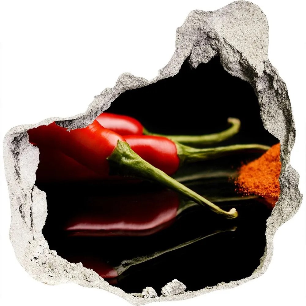 Wallmuralia Nálepka 3D díra Chilli a pepř 75x75 cm