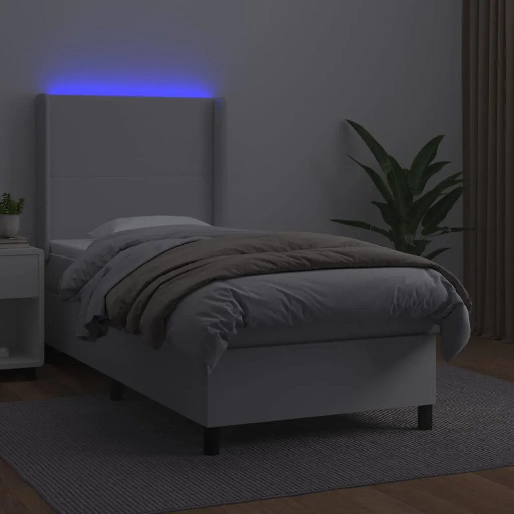 Box spring postel s matrací a LED bílá 80 x 200 cm umělá kůže 3139230