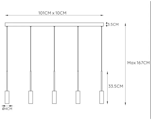 Lucide 24401/35/30 - LED Lustr na lanku TUBULE 5xLED/7W/30V