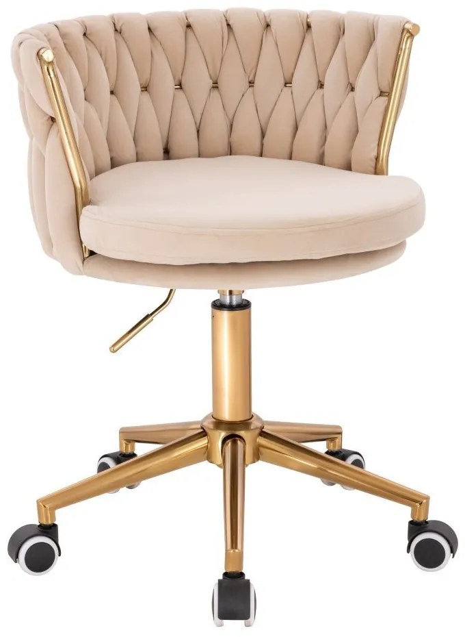 LuxuryForm DESIGN Otočná židle LYON VELUR na zlaté podstavě s kolečky - krémová