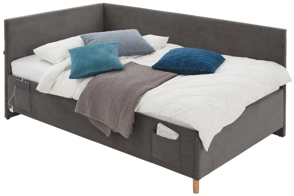 OnaDnes -20% Antracitová manšestrová postel Meise Möbel Cool II. 90 x 200 cm
