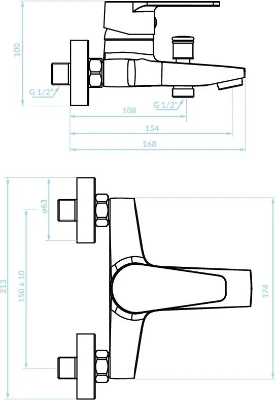Kuchinox Luga, nástěnná vanová baterie bez sprchového setu, chromová, LAV-BQL_010D
