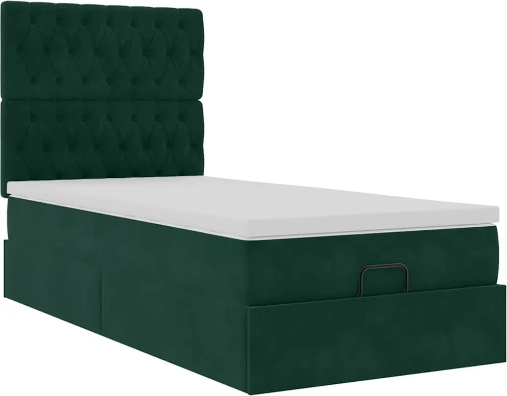 Osmanský rám postele s matracemi tmavě zelené 100x200cm samet 3314375