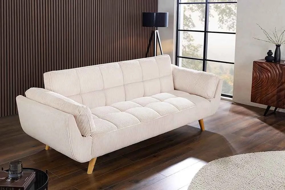 Designová rozkládací pohovka Bailey 215 cm béžový manšestr