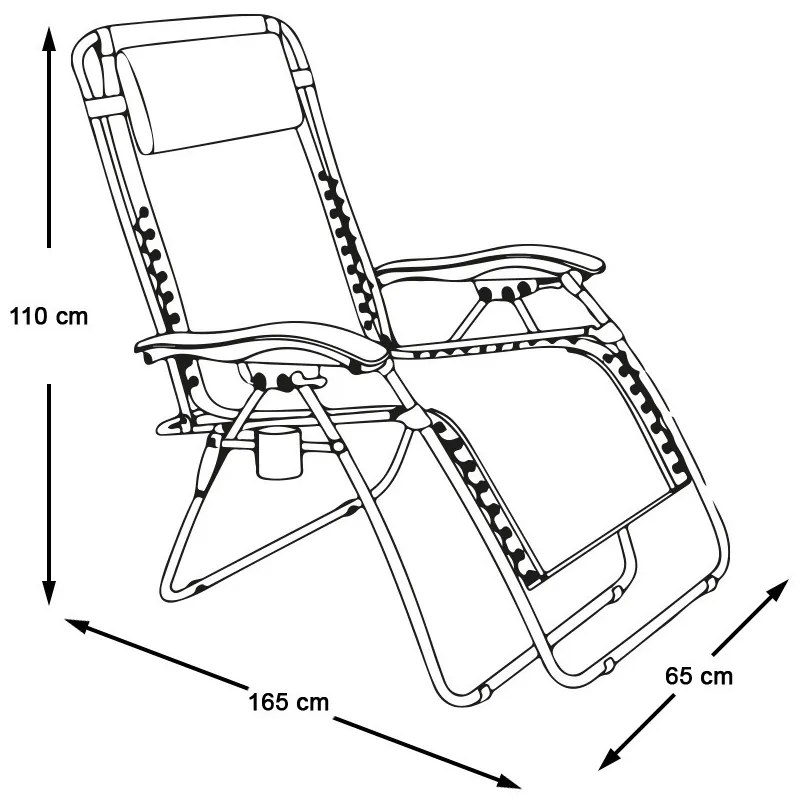 Nulová gravitační zahradní židle s držákem na sklenici, 2 ks - hnědá