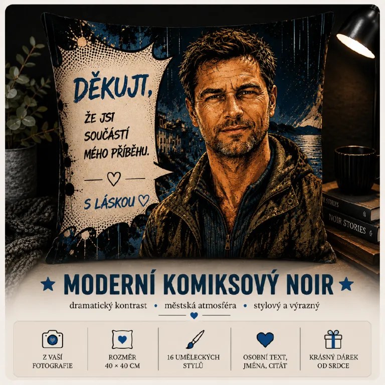 Personalizovaný polštář z fotografie – umělecký portrét 45 × 45 cm Styl portrétu:: Perokresba