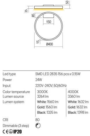 Redo 01-2835 - LED Stmívatelné nástěnné svítidlo FEBE LED/24W/230V zlatá
