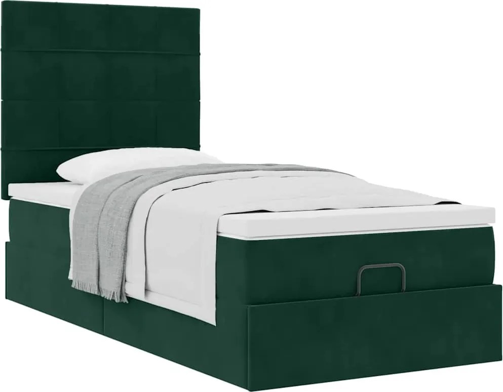 Osmanský rám postele s matracemi tmavě zelené 100x200cm samet 3313454