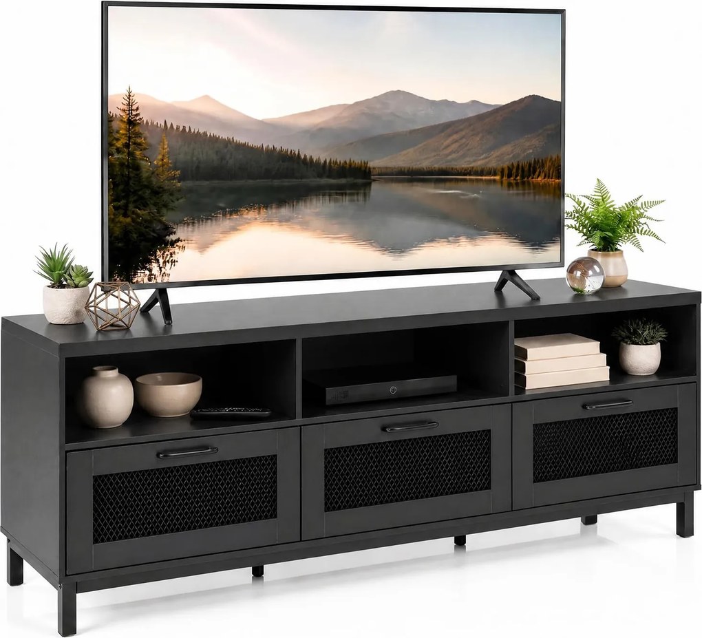Costway Televizní stolek 160 cm se 3 přihrádkami, černý