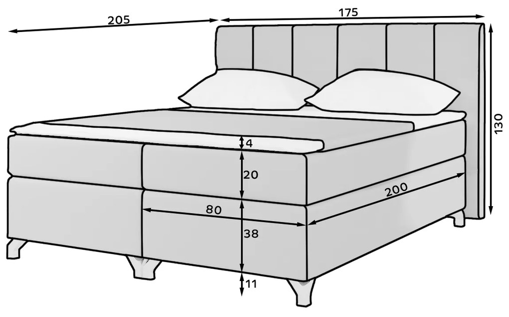 Boxspring Amadeo 160x200 s LED podsvícením Materiál / Dekor: Mat Velvet 63