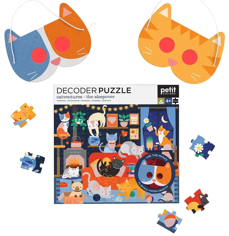 Petit Collage Puzzle kočky 100 ks s 3D brýlemi
