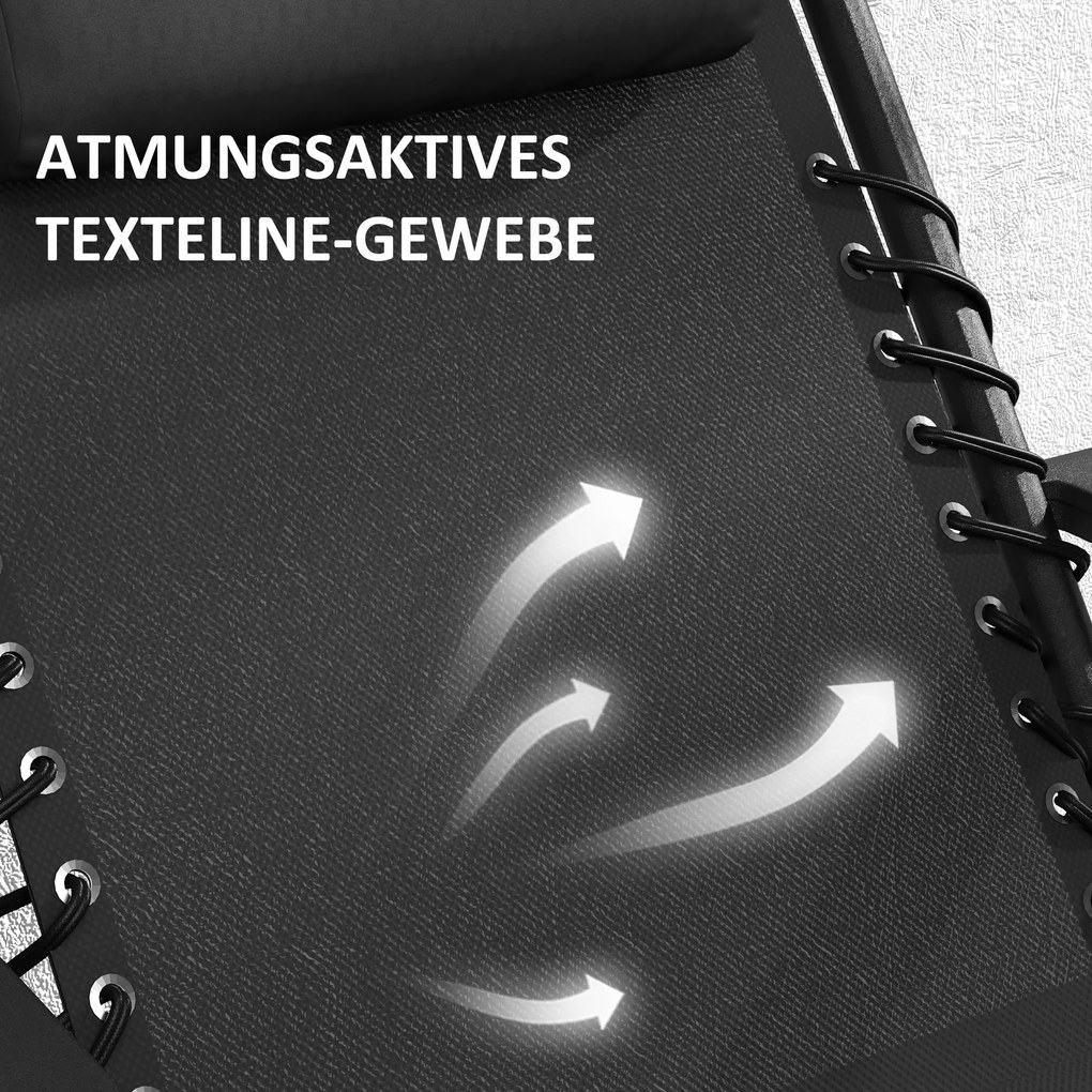 Gartenliege Set 3-TLG. Sonnenliege mit Teetisch 2 Liegestühle Kissen, Outdoor Liege 90x56x110 cm Schwarz