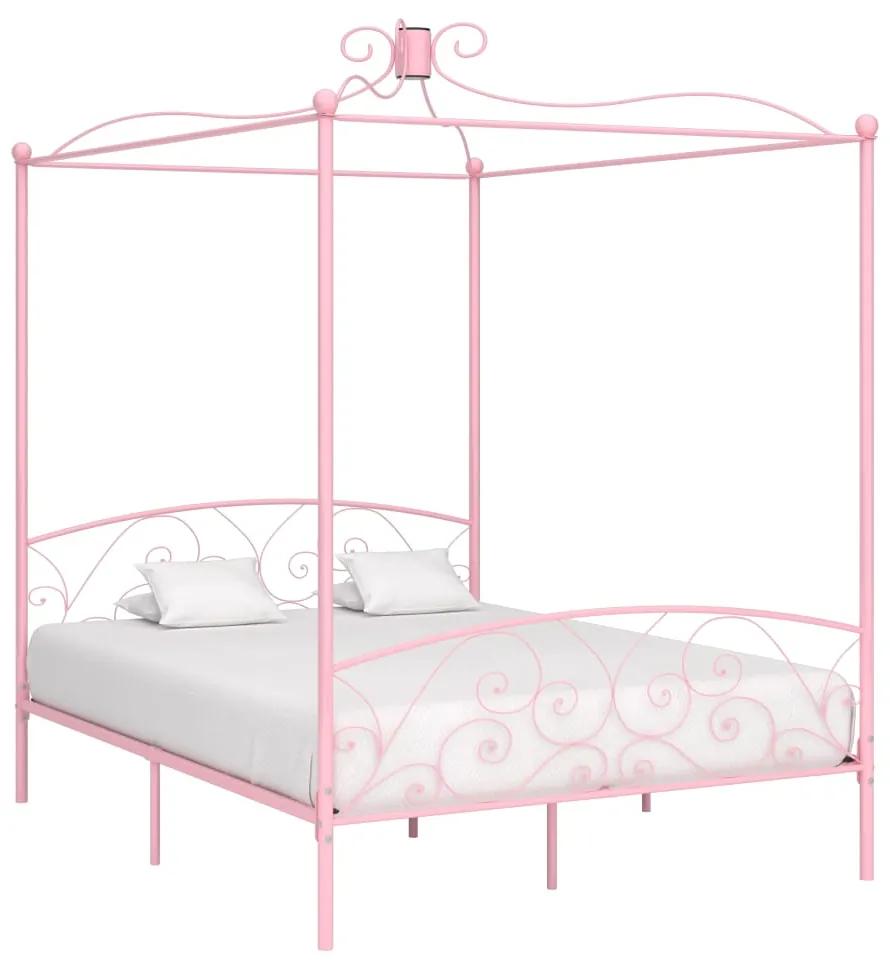 Rám postele s nebesy růžový kovový 180 x 200 cm,  284491