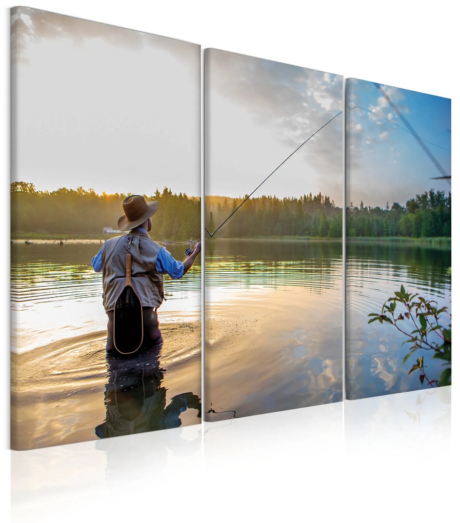 Malvis ® Obraz Rybář ve vodě ROZMĚR (šířka x výška): třídílný obdélník 90x60 cm