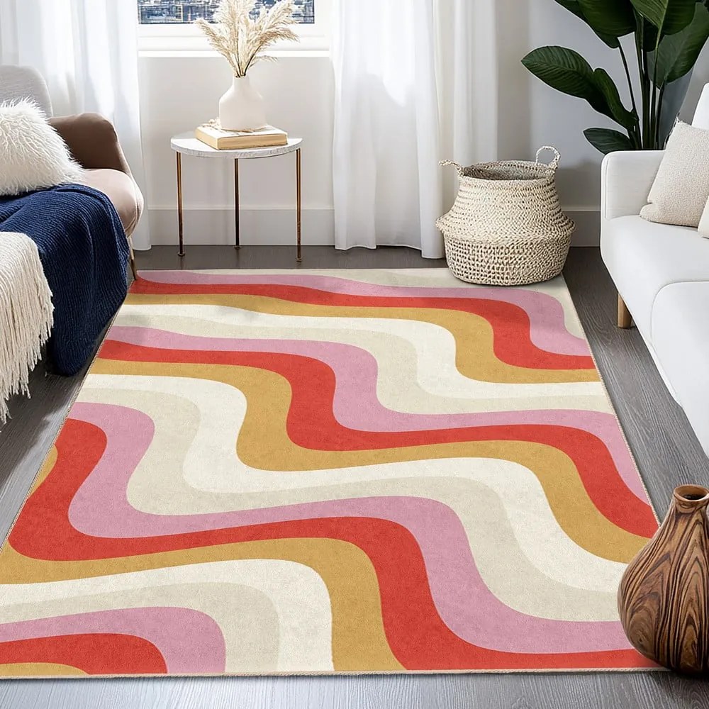 Žlutý/růžový pratelný koberec 80x150 cm Creamy Raspberry Swirl – Mila Home