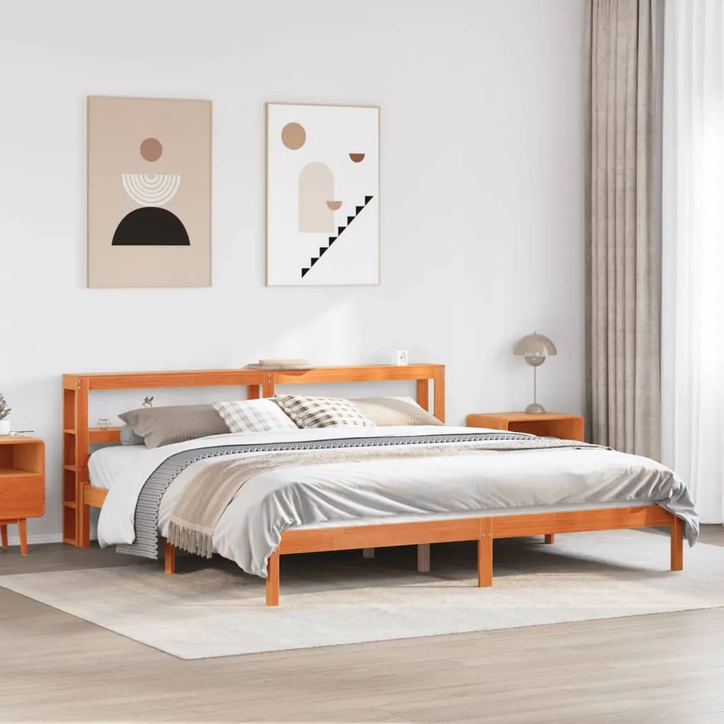 Rám postele s čelem voskově hnědý 200x200 cm masivní borovice 3305744